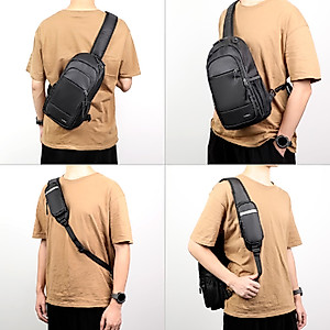 LANDICI Sling Bag Crossbody Backpack for Men, Waterproof Small Cross Body Shoulder Bag Chest Bag for Travel Hiking, Black