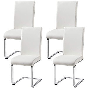 YAHEETECH 4pcs Dining Chairs Armless Dining-Living Room Kitchen Chairs PU Leather Upholstered Seat and Metal Legs Side Chairs with High Back Modern, White