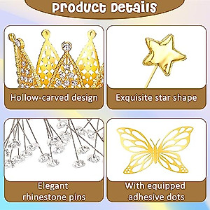 135 Pcs Flower Bouquet Accessories 5 Pcs Crown Cake Topper 60 Pcs 3D Gold Butterfly 50 Pcs Corsage Bouquet Pins with 20 Pcs Cake Toppers Floral Arrangements for Festival Wedding Birthday Party
