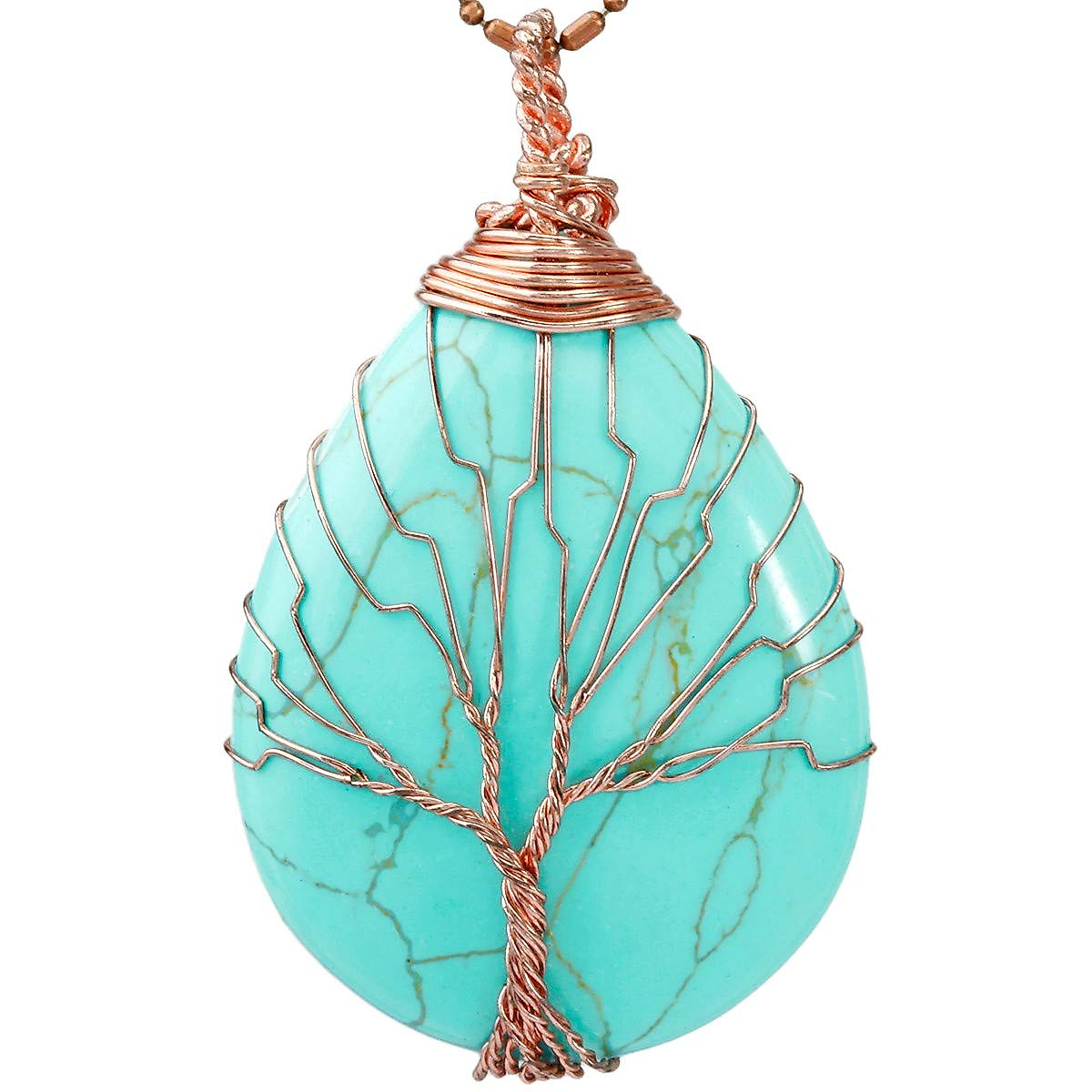 SUNYIK Green Howlite Turquoise Teardrop Pendant Necklace,Handmade Copper Wire Wrapped Jewelry