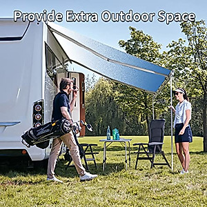 RVMATE 16FT RV Awning Fabric Replacement with Awning Anchor Kits & Pull Tension Strap, Blue Fade