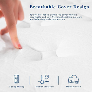 Queen Mattress,10 Inch Queen Size Mattress,Hybrid Mattress Queen In a Box,Individually Pocketed Innerspring,Fiberglass-Free Mattress,Medium Firm CertiPUR-US Certified,120 Nights Risk-Free Trial,White