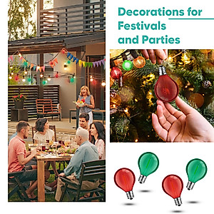 LEIFIDE 100 Pcs G40 LED Light Bulbs Replacement 1W Globe Bulbs Outdoor LED Light Bulb Fits C7 and E12 Candelabra Screw Base Sockets LED String Light Bulbs Shatterproof Bulbs, 2700k(Red, Green)