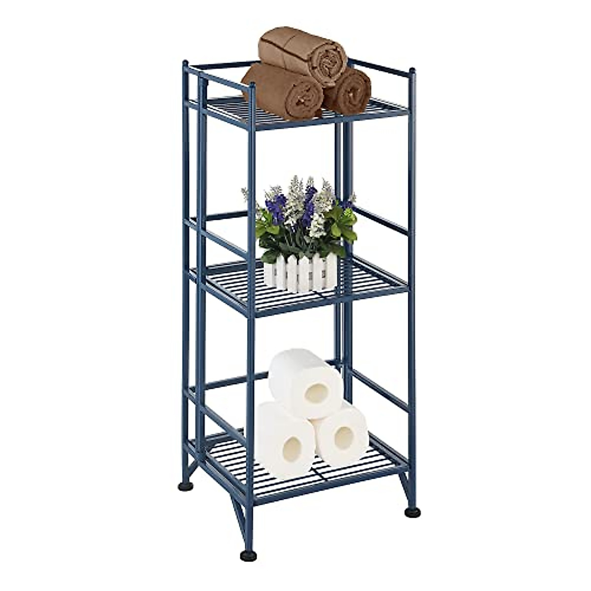 Convenience Concepts Xtra Storage 3 Tier Folding Metal Shelf, Cobalt Blue
