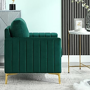 Deolme Velvet Accent Chairs Set of 2, Mid Century Modern Side Sofa Chair Comfy Upholstered Arm Chairs Living Room Set Furniture Bedroom Waiting Room Office with Gold Legs (Emerald Green)