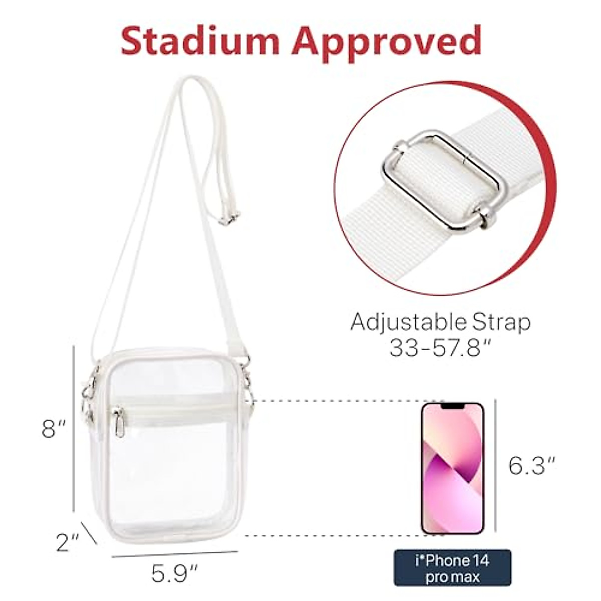 PACKISM Clear Purses for Women Stadium - Clear Bag Stadium Approved Crossbody Bag Adjustable Shoulder Strap for Concerts Sports Festivals Events Game Day, White