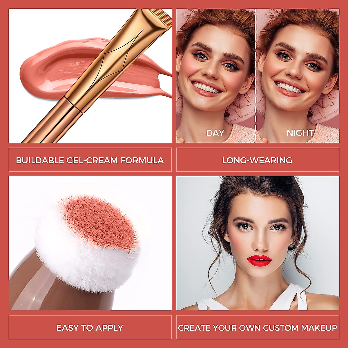 Reddhoon Contour Beauty Wand, Liquid Face Contouring & Highlighter & Blusher Stick with Cushion Applicator, Smooth Natural Matte Finish, Lightweight Blendable Super Silky Cream (3Pcs (01#Contour+02#Blush+04#Highlighter))