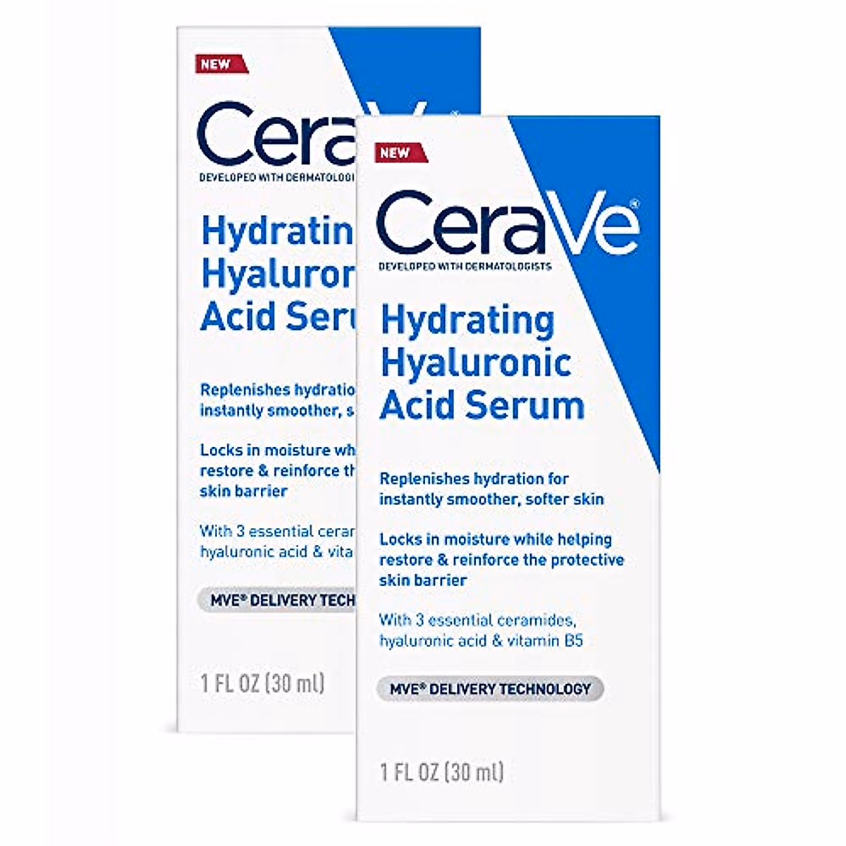 CeraVe Hyaluronic Acid Face Serum | 1 Oz Each | Hydrating Serum for Face With Vitamin B5 | for Normal To Dry Skin | Paraben & Fragrance Free, 2 Pack