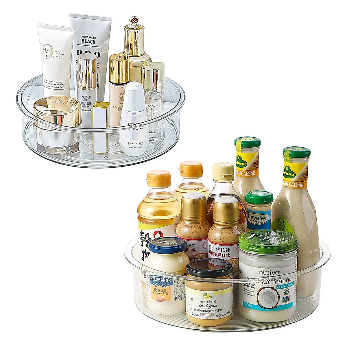 FRITILLARIA 2 Pack Lazy Susan Organizer Turntable Spice Rack 10'' and 12'' Rotating Plastic Spinner Storage Organizer Bin for Cabinets,Kitchen,Fridge,Countertop,Makeup,Bathroom