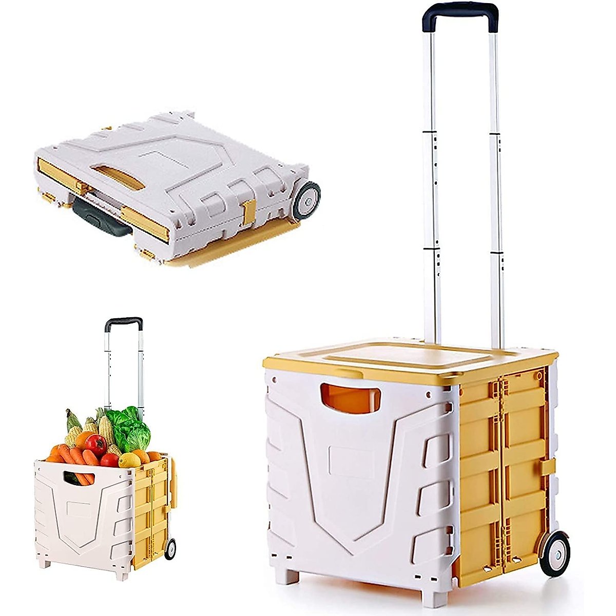 Foldable Utility Cart,Portable Folding Cart Tools Carrier with Telescopic Handle Heavy Duty Shopping Cart with 360degree Rolling Swivel Wheels for Travel