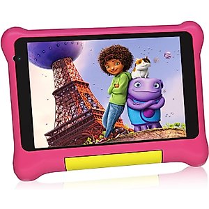 Mouikei Kids Tablet 7 inch, Android 12 Tablet for Kids Quad Core 2GB 32GB Educational Children's Tablet with Parental Control, Bluetooth, WiFi, Shockproof Case, Dual Camera (Dark Pink)