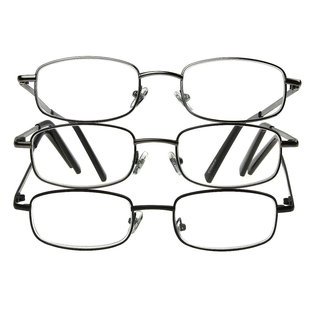 Foster Grant Men's Council Rectangular Reading Glasses, Gunmetal and Black, 3 Pack, 1.75x