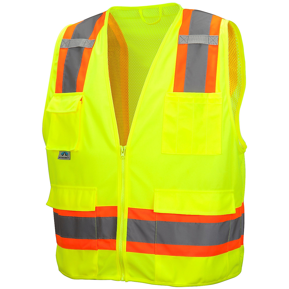 Pyramex Class 2 Surveyor's Safety Vest with 6 Pockets, Hi-Vis Lime, XL