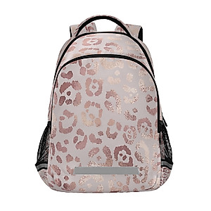 Rose Gold Leopard Print Pink Backpacks Travel Laptop Daypack School Book Bag for Men Women Teens Kids