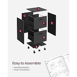 VASAGLE 2-Drawer Rolling File Cabinet, Filing Cabinet for Home Office, Printer Stand, for A4, Letter-Size Files, Hanging File Folders, Industrial, Matte Black UOFC040B16
