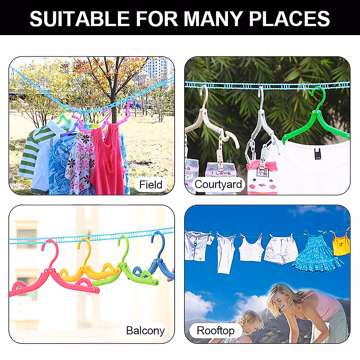 Gouccpu Nylon 2 Pack 13.5ft/8m Clothesline, Portable Windproof Non-Slip Laundry Drying Hanger Rope, Travel Clothes Line with Adjustable Length for Home Hotel Camping Outdoor Indoor Use