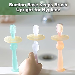 haakaa Infant Toothbrush, Easy to Hold 360° Baby Toothbrush, Train 6month+ Infants Babies and Toddlers for Oral Hygiene, Teether Effect for Sore Gums, 1pc (Pink)