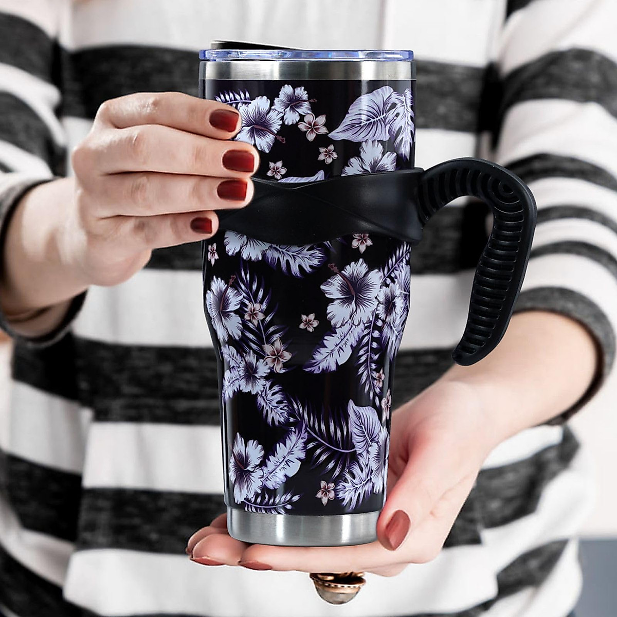 Sunmdecor Flower Tumbler with Handle and Silicone Straws - 40 Oz Flower Cups Insulated Tumbler - Flower Cup Gift for Women