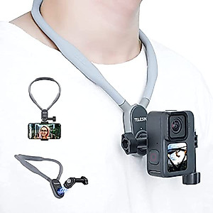Magnetic POV Selfie Neck Holder Mount with Phone Clip Vertical Mount Kit, Centered Angle Adjustable Shoulder Chest View Support for GoPro Max Hero Insta360 DJI Action 3 iPhone Android