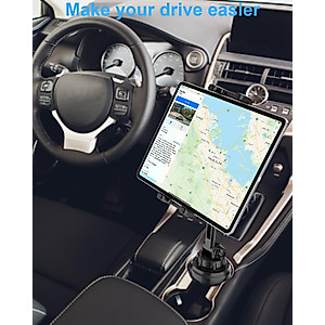 Kolasels Cup Holder Tablet Mount for Car, 360° Adjustable iPad Cup Holder Mount, Cup Holder Tablet Holder for Truck, Compatible with iPad Pro Air Mini, Galaxy Tabs, 4.7-12.9" Tablet & Phone