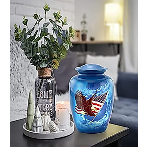 American Glory Urn, American Flag with Eagle Cremation Urn for Ashes, American Flag Soaring Eagle Urn, Patriotic Urn, Adult American Eagle Urn with Velvet Bag (Large)