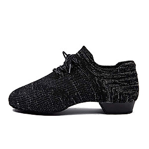 Women Men Standard Practice Social Dance Sneaker Beginner Ballroom Dancing Shoes 1" Heel Black (US7 / EU37)