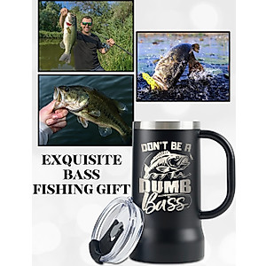 Onebttl Bass Fishing Gifts for Men, Stainless Steel Beer Stein Tumbler, 24oz Beer Mug with Lid for Father's Day, Christmas - Don't Be