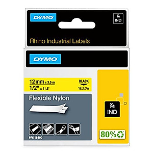 DYMO Industrial Labels for DYMO Industrial RhinoPro Label Makers, Black on Yellow, 1/2", 1 Roll (18490)