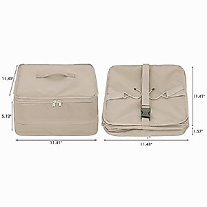 Surblue Hanging Closet Storage Bag Collapsible 3-Shelf Washable Oxford Fabric with 2 Hooks (L 11.41 * 11.41 * 19.68in, Beige)