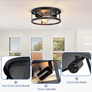 XPEHK 2 Pack Flush Mount Ceiling Light,13 Inch Industrial Farmhouse Ceiling Light Fixture,2-Light Matte Black Flush Mount Light Fixture for Kitchen Dining Room Entryway Hallway,E26 Base