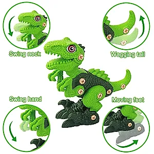 5 in 1 Take Apart Dinosaur & Truck Toys for Kids, Take Apart Toys with Electric Drill Stem Dinosaur Building Construction Educational Learning Toy for Kids Girls Boys 3 4 5 6 7 Year Old