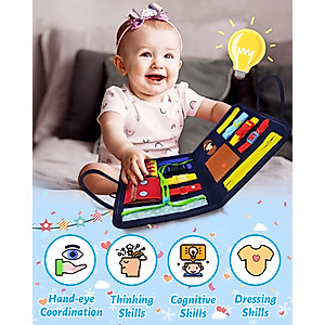 Gojmzo Busy Board Montessori Toys for Toddlers Sensory Toys Gifts for 1 2 3 4 Year Old Boys & Girls Preschool Toddler Activities Educational Travel Toy Learning Basic Dress Skills