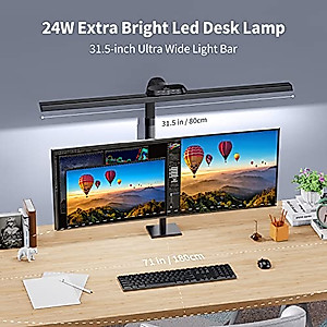 Kary LED Desk Lamp, 24W Architect Desk Lamp with Clamp 31.5" Wide Office Light 1800LM Large Bright Desk Lights with Auto Dimming, 5 Color Modes, Timer, Tall Desk Lamps for Home Office
