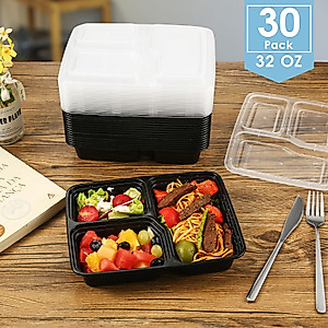 30 Pack Meal Prep Containers, 32 Oz 3 Compartment Food Storage Containers with Lids, Extra-thick Plastic To Go Containers, Disposable Lunch Box, BPA Free, Stackable, Dishwasher/Microwave/Freezer Safe