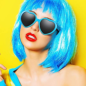 6 Pieces Party Wigs and Sunglasses Set Include Neon Short Bob Wig Colorful Sunglasses Cosplay Wig Daily Party Hairpieces for Halloween Party Supplies