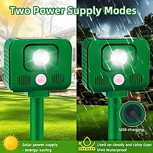 Jahy2Tech Ultrasonic Animal Repellent Outdoor Deer Repellent Devices Sonic Cat Repellent with Motion Sensor & Strobe Light, Skunk Rabbit Raccoon Repellent Solar Animal Repeller Deterrent for Yard