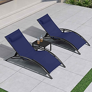 PURPLE LEAF Patio Oversized Chaise Lounge Chair Set with Side Table Pool Adjustable Recliner Chairs for Outside Beach Outdoor Sunbathing Tanning Poolside Lounger Chair