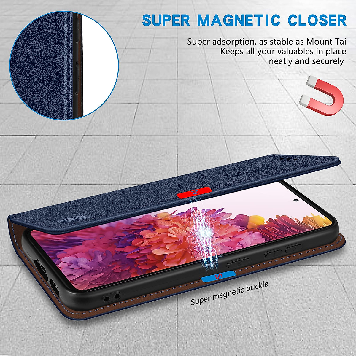 ZZXX for Samsung Galaxy S20 FE 5G Wallet Case with [RFID Blocking] Card Slot Stand Strong Magnetic Leather Flip Fold Protective Phone Case for Samsung Galaxy S20 FE Case Wallet(Blue-6.5 inch)