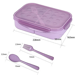 ASYH Bento Box, Classic 3 Compartment Lunch Box for Adults, Ideal Leakproof Lunch Containers with Utensils, Microwave and Dishwasher Safe Food Containers (Purple-1150ML)