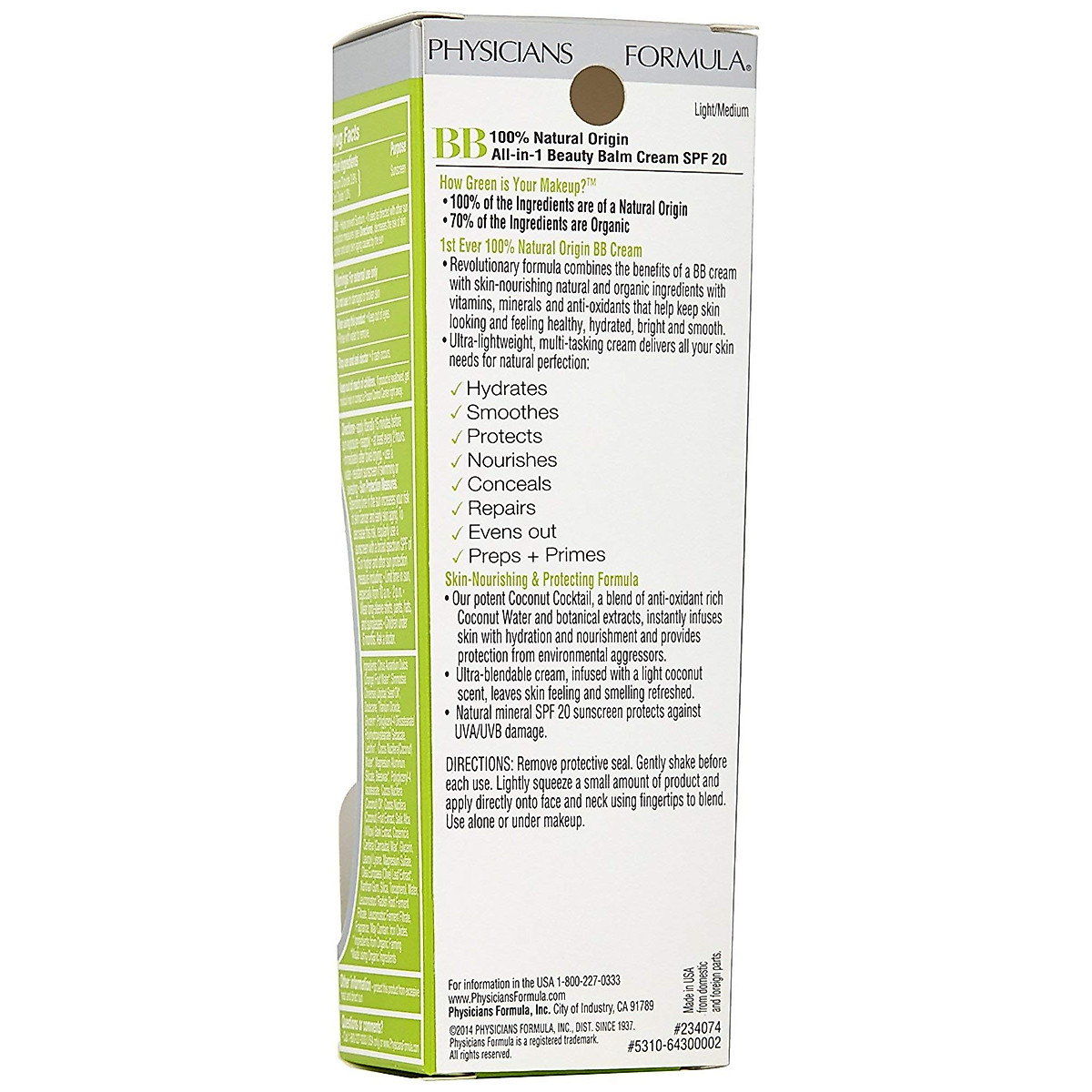 Physicians Formula Organic Wear 100% Natural Origin BB Beauty Balm Cream, Light/Medium, 1.2 Fluid Ounce