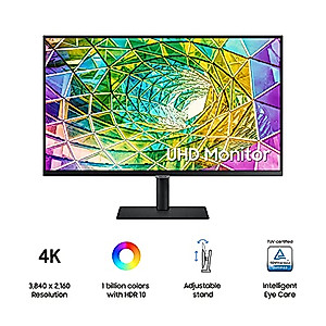 SAMSUNG 32 Inch 4K UHD, Computer, Vertical, HDMI Monitor, USB Port, HDR10 (1 Billion Colors), TUV-Certified Intelligent Eye Care, S80A (LS32A804NMNXGO),Black