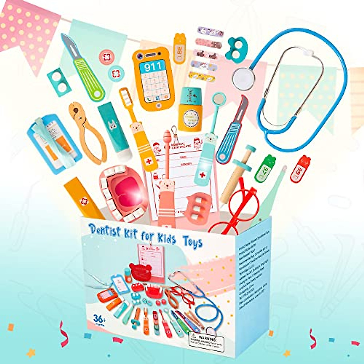 Wooden Dentist Kit for Kids, 41 Pieces Toy Medical Kit with Stethoscope & Medical Storage Bag, Montessori Pretend Doctor Kit Toys for 3 4 5 6 Years Old Boys Girls