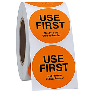 Hybsk USE First Stickers Restaurant Food Service FIFO Label 1.5 Inch Total 500 Labels Per Roll (Orange)