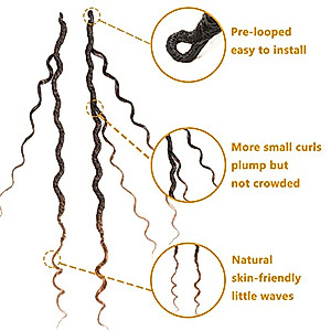 6 Packs Curly Goddess Faux Locs Crochet Hair for Black Women, 18 Inch Goddess Locs Crochet Hair Hippie Locs Synthetic Braids, Boho Style Hair Extensions (18 Inch, 6 Packs, T1B/30)