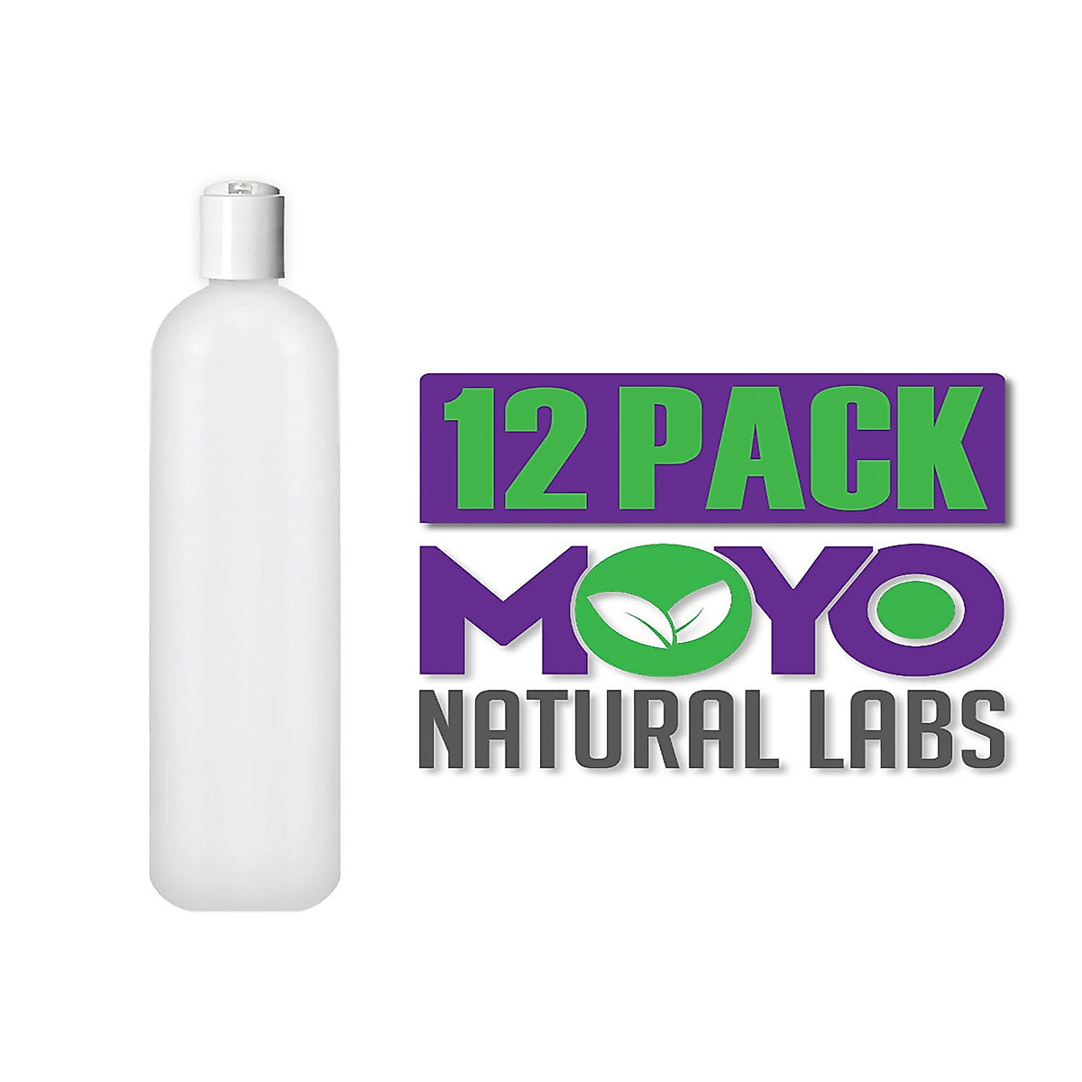 MoYo Natural Labs 4 oz Travel Bottles, Empty Travel Containers with Disc Caps, BPA Free HDPE Plastic Squeezable Toiletry/Cosmetic Bottle (Neck 20-410) (Pack of 12, HDPE Translucent White)