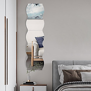 DEMAIKE Contemporary Wave Pattern Full-Length Body Mirror - Set of 5pcs, 9.7x8.6 inches, Self-Adhesive Irregular Wall Mirrors for Door, Living Room, Bedroom,