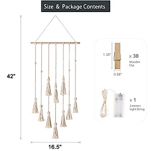 Mkono Macrame Decorative Cotton Rope Basket and Wall Hanging Photo Display with Light Boho Decor for Bedroom Living Room Apartment Office Dorm, Set of 2