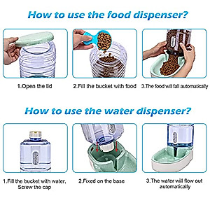 Automatic Dog Cat Feeder and Water Dispenser Gravity Food Feeder and Waterer Set with Pet Food Bowl for Small Medium Dog Puppy Kitten, Large Capacity 1 Gallon x 2