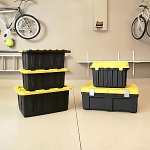 HOMZ Durabilt 15-Gallon Storage Tote with Flip Lid, Heavy-Duty Storage Bin with Snap-on Lid, Black and Yellow, 2 Pack