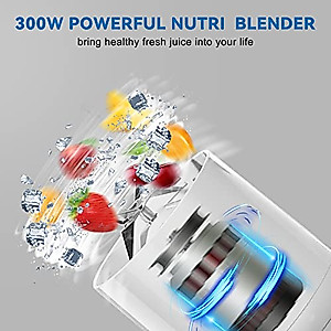 Blender for Smoothies, 300W Portable Blender with Pulse Technology and USB Magnetic Charging, KOBWA 20oz Personal Size Blender with a Removable Travel Bottle for Shakes,Ice, Frozen Fruit,Nuts (White)